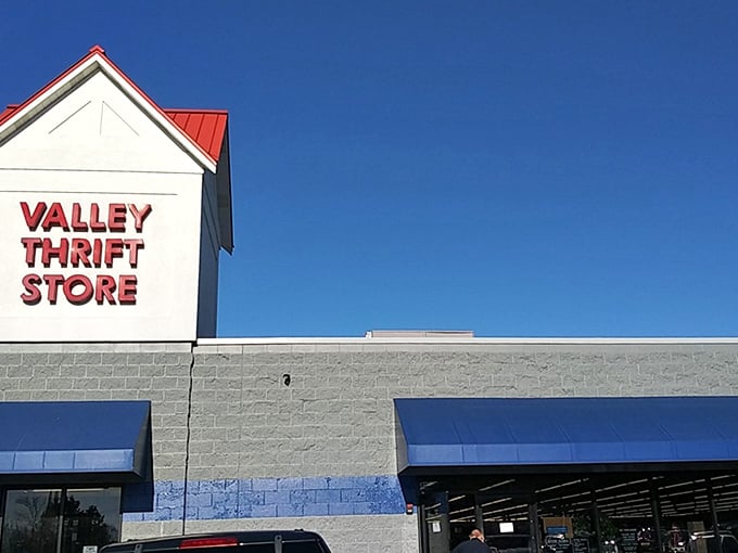 That iconic red Valley Thrift sign promises a day of discovery where yesterday's castoffs become tomorrow's conversation pieces.