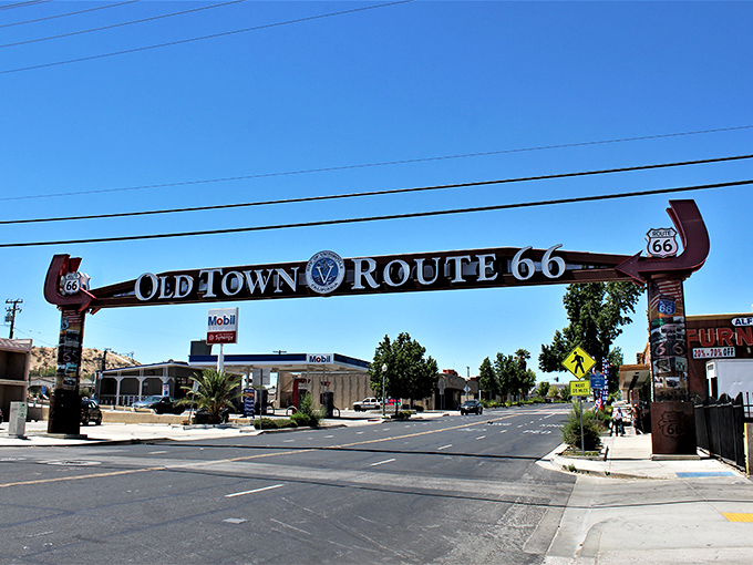 That classic Route 66 gateway welcomes you to Old Town Victorville with desert charm and nostalgia. 