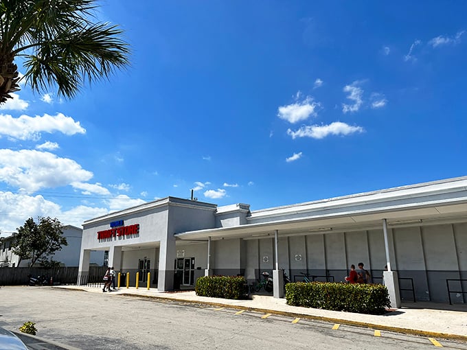 Under Florida's cloud-dappled sky, World Thrift stands ready for another day of secondhand adventures.