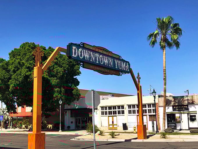 Gateway to affordable living! Downtown Yuma's welcoming arch promises sunshine and savings for those looking to stretch their Social Security.