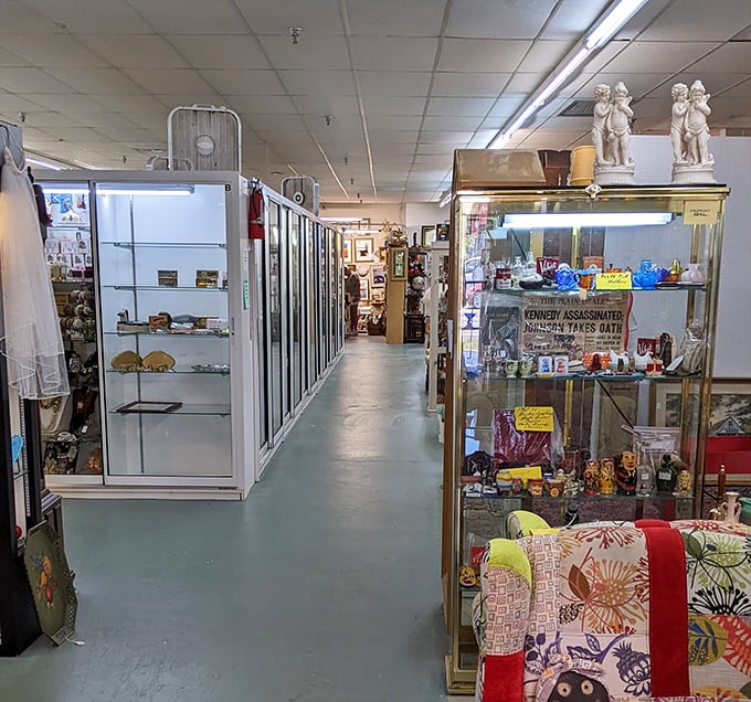 Long, inviting aisles beckon you deeper into the past. That Kennedy assassination newspaper? Just one headline in this living museum of Americana.