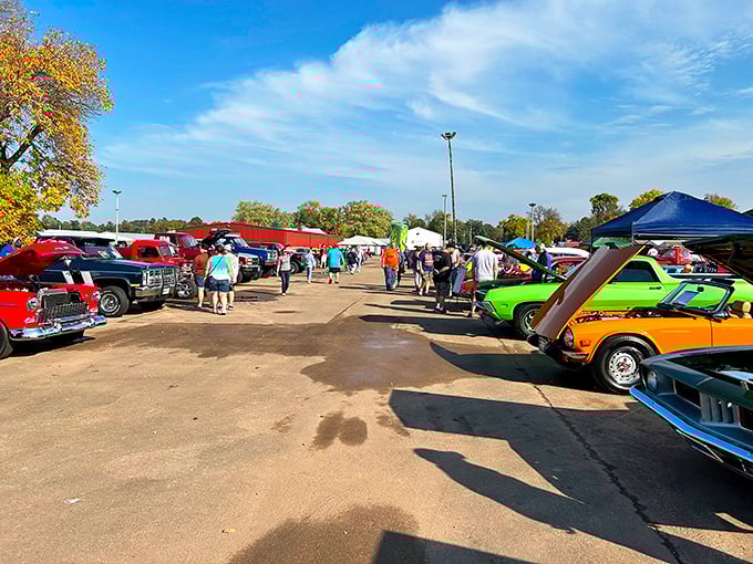 The aerial view reveals what happens when America's attic gets emptied into one glorious weekend adventure.