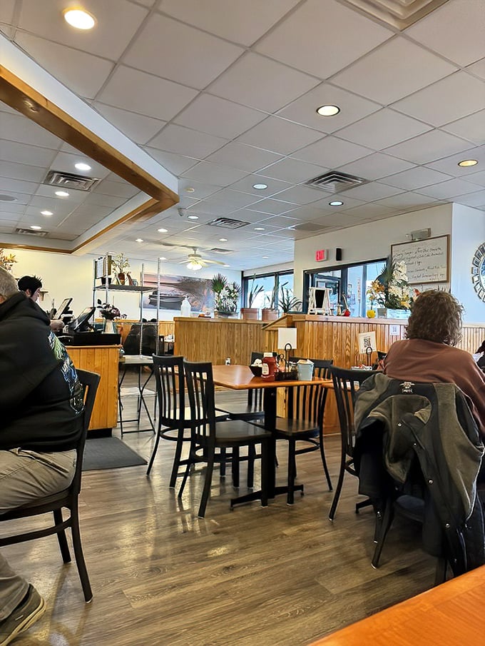 Unpretentious wooden paneling and simple furnishings tell you immediately—this place prioritizes what's on your plate, not what's hanging from the ceiling.