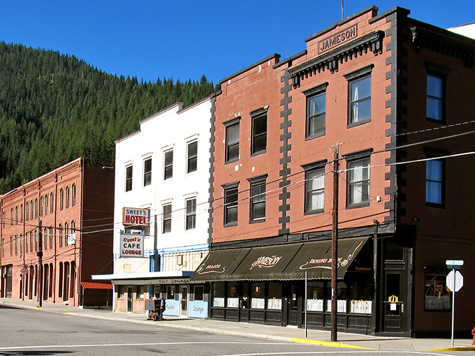 The Jameson building stands proudly alongside its historic neighbors, a testament to Wallace's preserved architectural heritage and small-town charm.