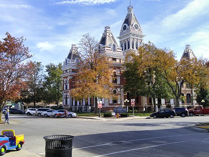 The Livingston County Courthouse isn't just gorgeous architecture&mdash;it's the beating heart of Pontiac, where autumn leaves complement its Victorian grandeur perfectly.