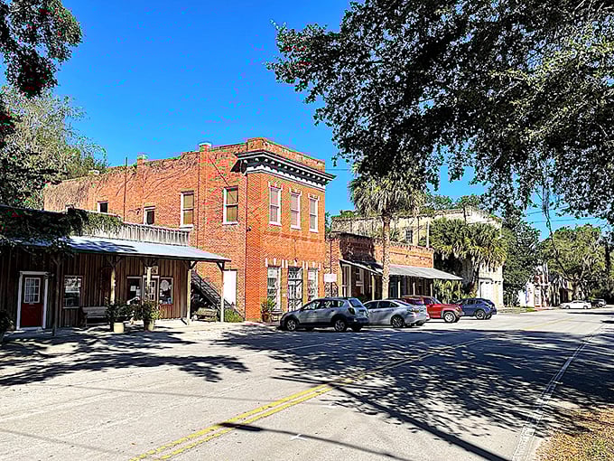 Downtown Micanopy's brick facades and blue awnings create a postcard-perfect scene that makes you wonder if you've stepped into a time machine rather than just off I-75. 