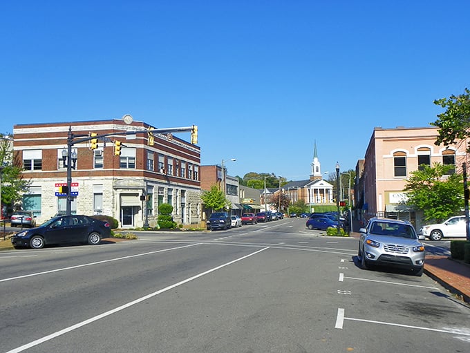 The view down Jackson Street showcases Athens' architectural charm, with church steeples punctuating the skyline like exclamation points on a bargain hunter's receipt.