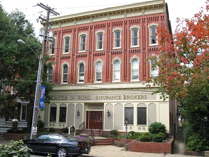 The Jacob H. Ruhl building stands as a testament to Pennsylvania's architectural heritage, its ornate brickwork whispering stories from another century.
