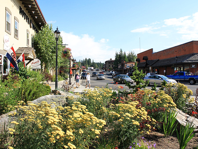 Downtown McCall blooms with wildflowers and possibility. Even the lampposts dress up for summer in this mountain paradise.