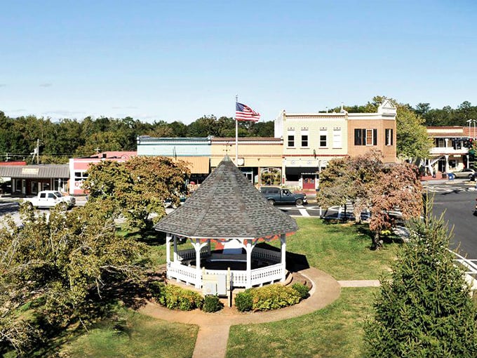 The iconic gazebo stands sentinel over Clarkesville's town square, where Norman Rockwell would have set up his easel without changing a thing.
