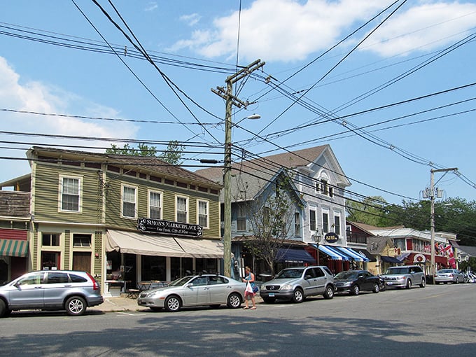 A perfect small-town streetscape where every storefront tells a story. No chain stores here, just authentic local charm that can't be manufactured.