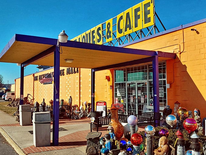 Step under this vibrant yellow awning and prepare to lose all track of time. The colorful garden ornaments outside are just appetizers for the feast within.