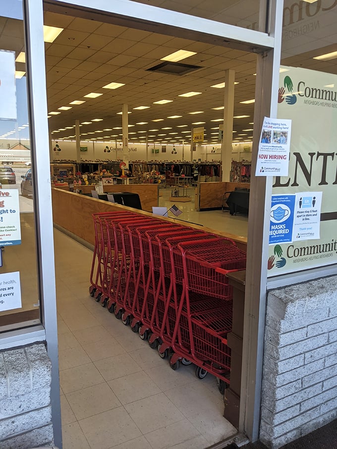 The storefront beckons with its bold red lettering, a siren call to thrifters everywhere. Your wallet is already breathing a sigh of relief. 