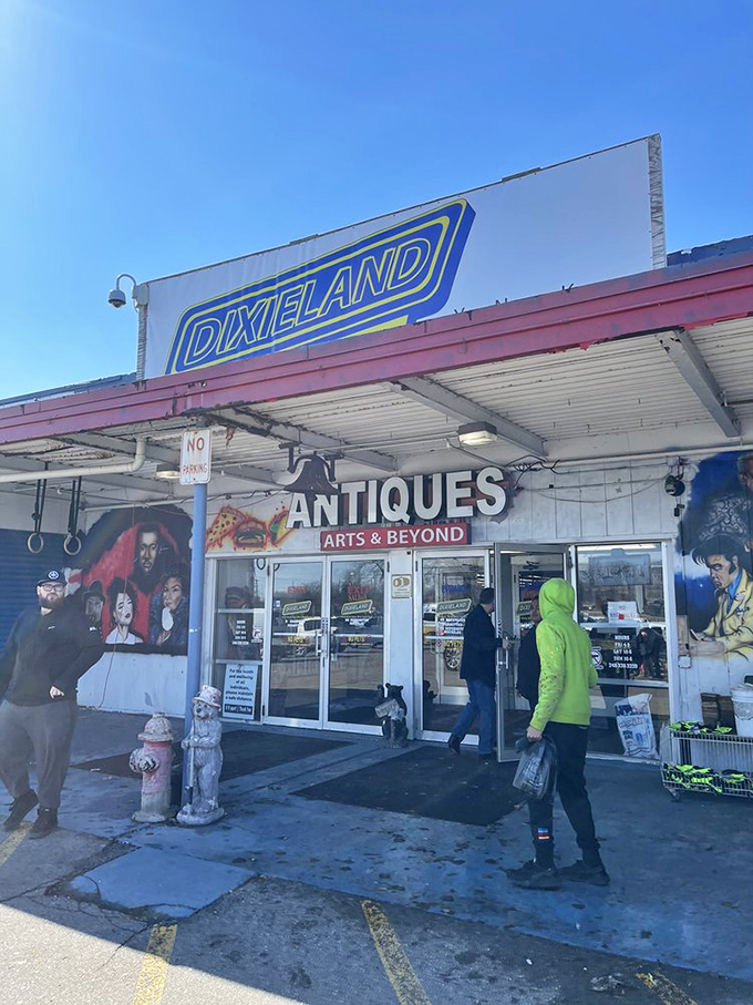 Murals of pop culture icons flank the entrance, a colorful preview of the eclectic treasures waiting inside this Michigan bargain hunter's paradise.
