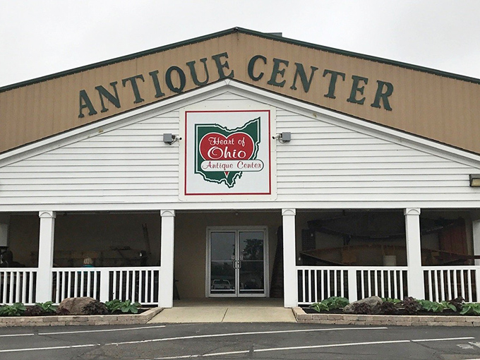 That iconic Ohio-shaped logo promises state pride inside, while the welcoming porch says "stay awhile." Antiquing isn't a sprint&mdash;it's a marathon.
