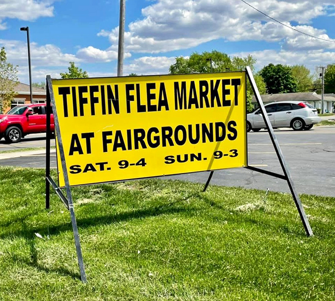 That iconic yellow sign signals you've arrived at bargain paradise. Like a beacon for treasure hunters, it promises adventures in collecting.