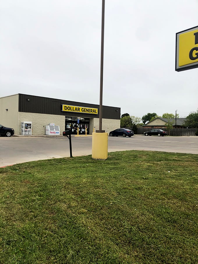 From this angle, Dollar General stands as a monument to practicality – no frills, just deals waiting to be discovered inside.