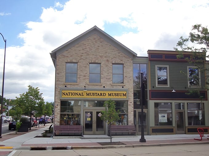 A charming brick facade houses the world's most comprehensive collection of mustards. Even the building looks like it's ready for a gourmet sandwich.