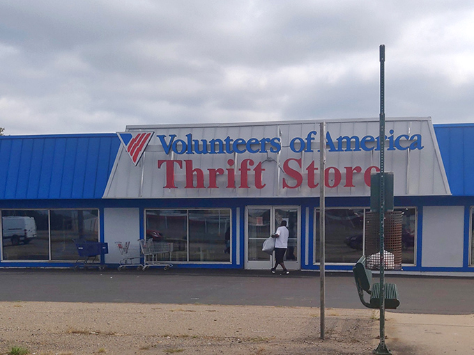 The iconic red and blue signage stands as a beacon for thrift enthusiasts, where one person's castoffs become another's newfound treasures.