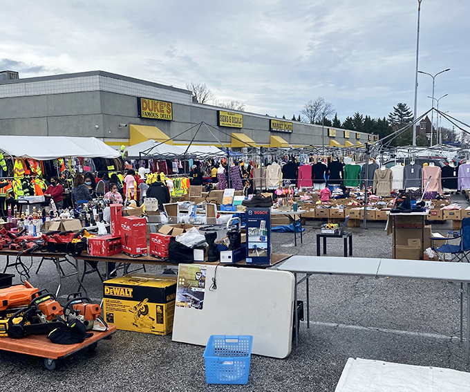 Weekend warriors set up shop under the Maryland sky, where DeWalt tools meet designer knockoffs in the great democratic bazaar of commerce.