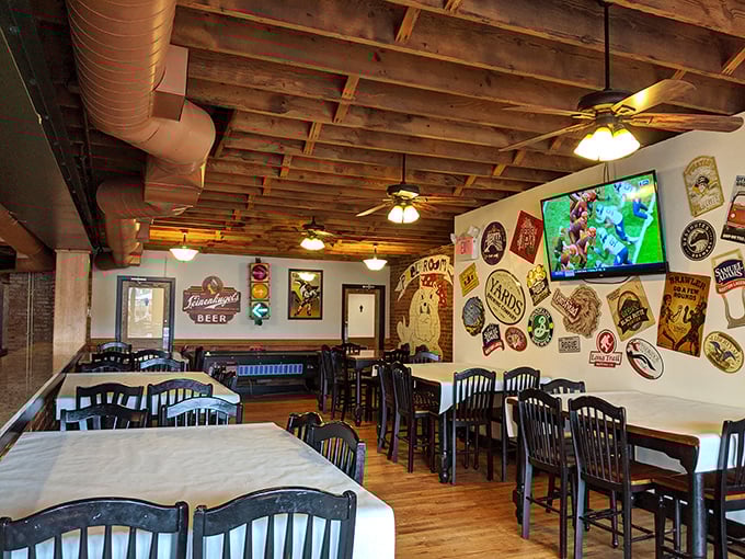 Handcrafted quilts hang like colorful sentinels over a dining room where the real treasures await &ndash; notice those take-home meals already prepped for hungry travelers.