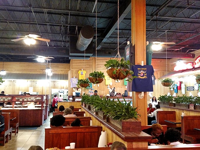 Inside, hanging plants and wooden booths create that perfect "come sit a spell" atmosphere. The kind of place where calories don't count and second helpings are expected.