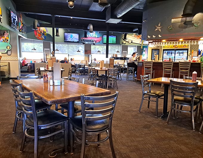 Inside, nautical charm meets casual comfort. The kind of place where you can relax after a day at the beach without worrying about tracking in a little sand.