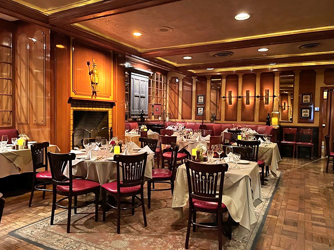 Step inside and time-travel to an era when dining rooms had character, not QR codes. Rich mahogany and crimson leather booths set the stage for meat magic.