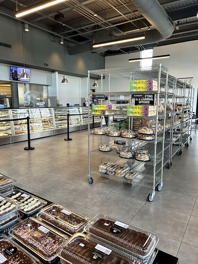 Welcome to carb paradise! The sleek interior houses an impressive array of baked treasures, with display cases that make choosing just one item practically impossible.