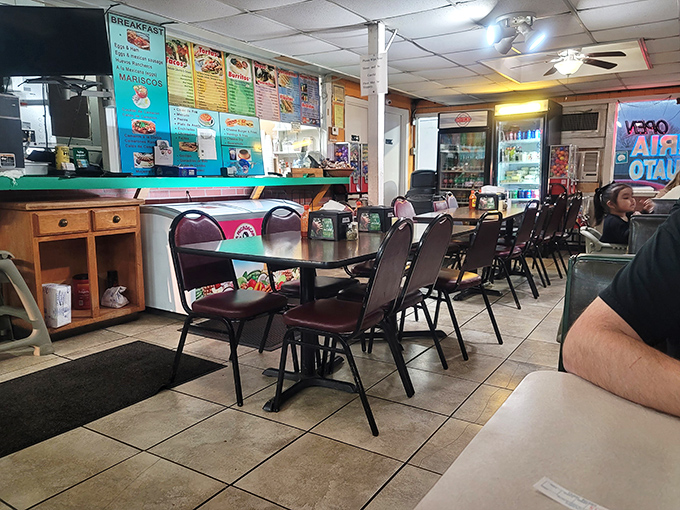 No-frills dining at its finest. The colorful menu boards and simple seating tell you everything you need to know&mdash;they're focusing on the food, not the feng shui.