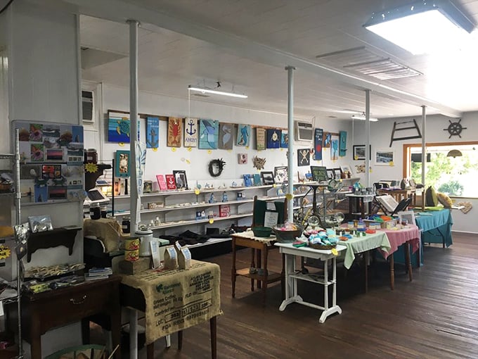 Inside, maritime charm meets sweet temptation. The bakery doubles as an island gift shop, where local crafts and confections share space under fluorescent lights.