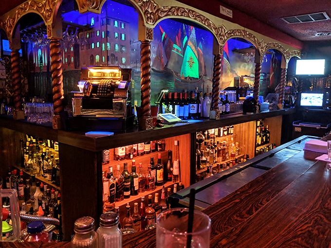 Step inside and you're transported to a Venetian fantasy world, where ornate wooden arches frame a bar that would make even the Rat Pack stop for a double take.