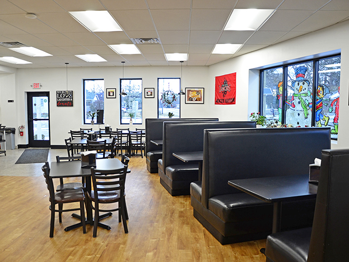 Simple, clean, and functional &ndash; the dining area might not win design awards, but it lets the donuts be the real stars of the show.