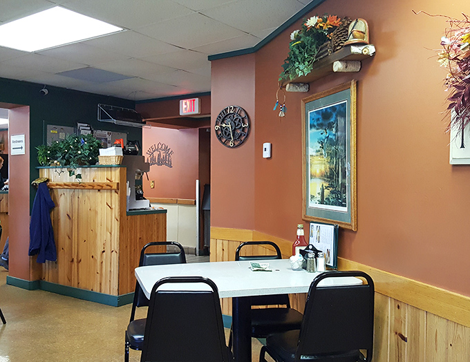 Inside, salmon-colored walls and wooden accents create that "grandma's kitchen" vibe&mdash;if grandma had seating for 40 and never judged your third coffee refill.