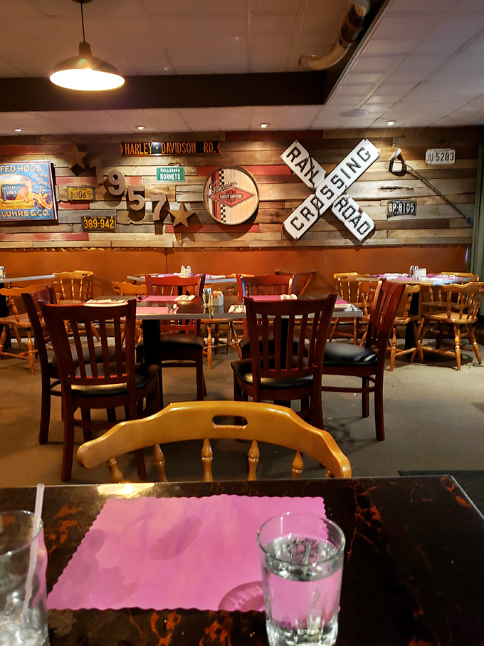 Vintage Americana adorns the walls, creating that perfect "I've discovered somewhere special" feeling that makes a meal memorable before it even begins.