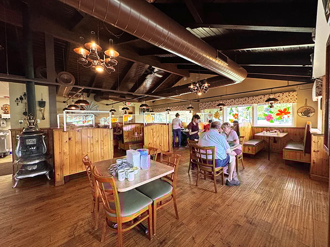 Wooden booths, exposed beams, and that vintage stove in the corner &ndash; this isn't manufactured nostalgia, folks. This is the real deal of Illinois comfort dining.