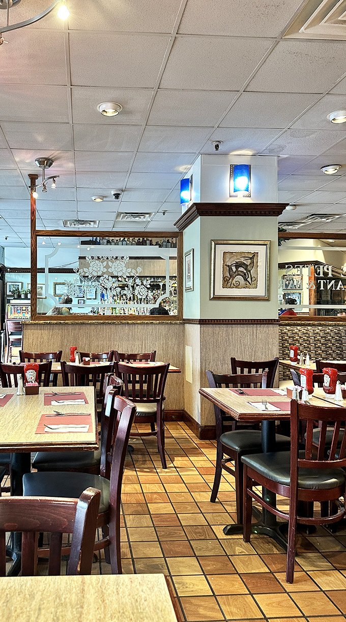 Classic diner aesthetics done right&mdash;warm wood tones, comfortable seating, and not a mason jar or Edison bulb in sight. This is breakfast without pretension.