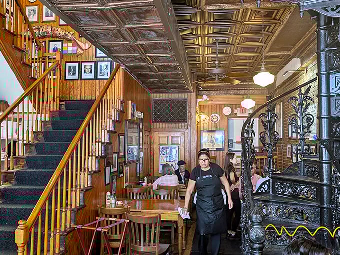 Step inside and you're greeted by wooden staircases, tin ceilings, and the kind of authentic charm that no interior designer could manufacture.