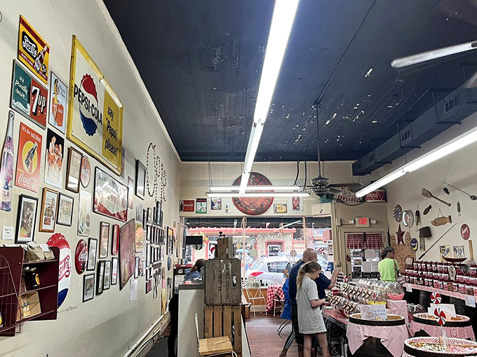 Vintage signs and memorabilia line the walls while red-checkered tablecloths create the perfect backdrop for sweet treasures. Nostalgia never tasted so good!