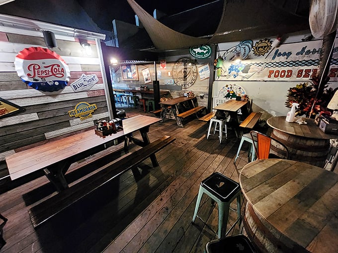 Inside, weathered wood and vintage signs tell you this place takes seafood seriously, not itself. That's always a good sign.