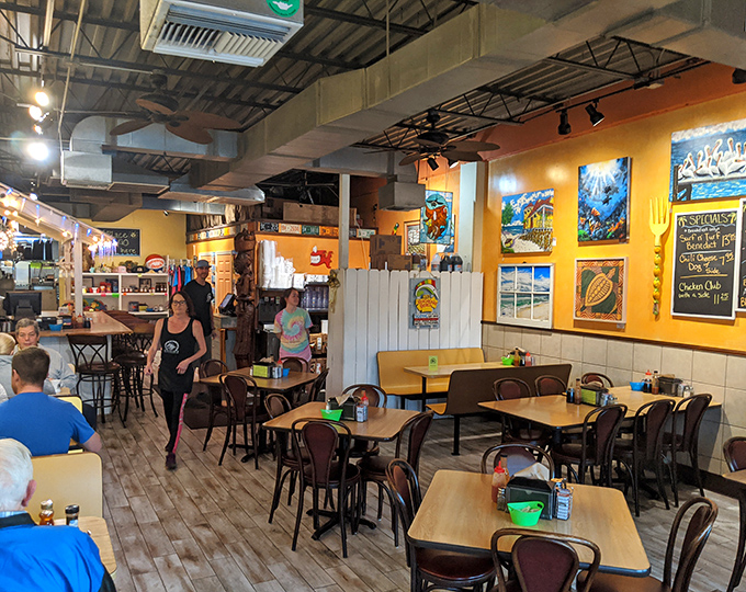 Inside, colorful local artwork and no-nonsense wooden tables create that perfect "come as you are" vibe where flip-flops are always appropriate footwear.