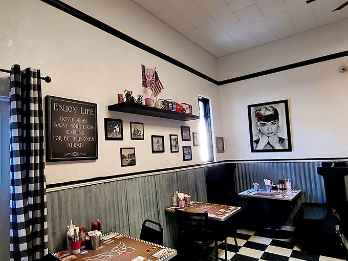 Classic diner vibes meet modern comfort in this cozy space where breakfast dreams come true daily. 