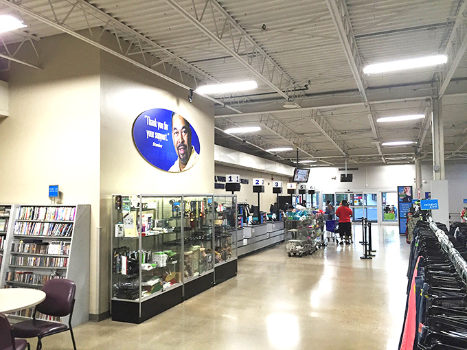 Welcome to the land of possibility! The checkout counters await your discoveries, while shopping carts stand ready for your thrifting adventure.