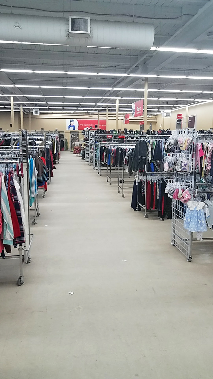 Racks upon racks of possibility stretch toward the horizon. In this fabric canyon, someone's castoffs become another's defining outfit.