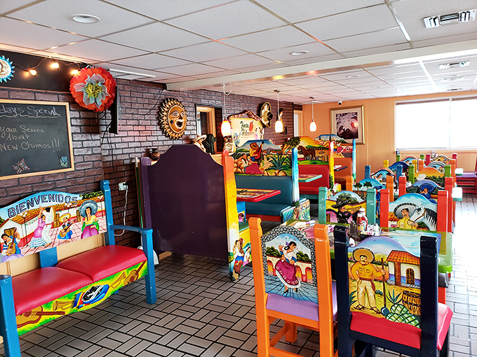 Step inside and the fiesta begins! Hand-painted chairs and vibrant folk art transform a simple meal into a south-of-the-border celebration.