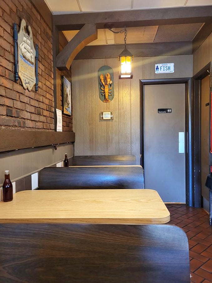 Simple wooden booths and nautical touches create the perfect backdrop for seafood feasting. That lobster on the wall has witnessed countless "mmms" of satisfaction.