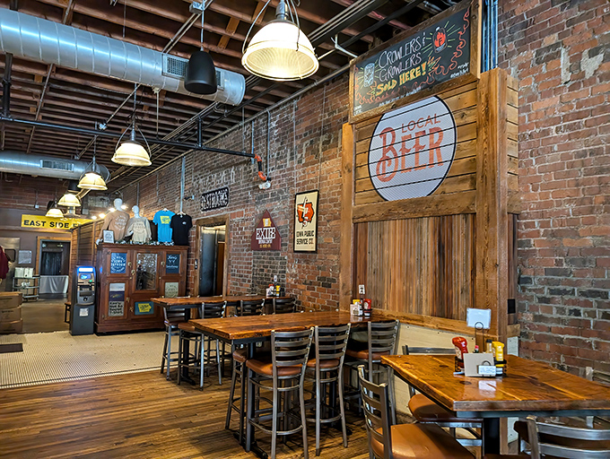 Exposed brick walls and wooden tables create that perfect "where everybody knows your name" vibe, minus the Boston accent but with all the Midwestern charm.