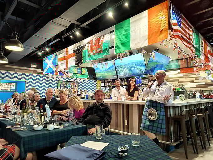 Inside, flags from across the British Isles create a pub atmosphere so authentic you'll check your phone to see if it suddenly switched to international roaming.