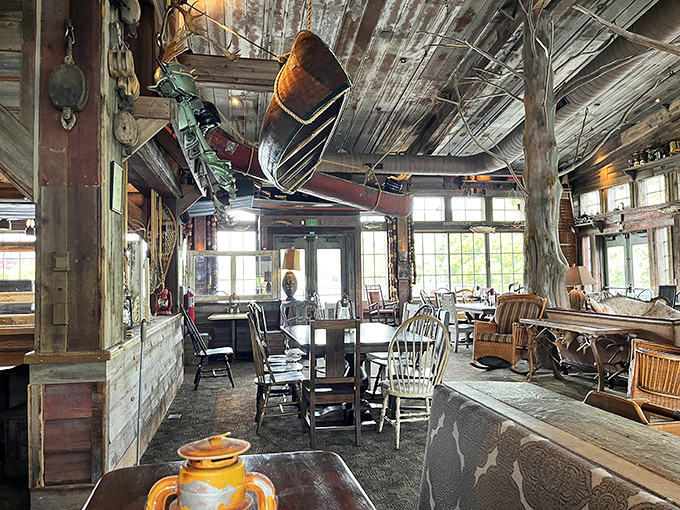 Inside, boats don't just inspire the menu&mdash;they hang from the ceiling. This isn't designer "rustic chic"&mdash;it's the real Ozark deal.