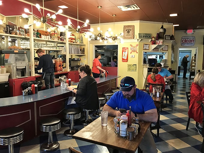 The classic diner aesthetic with modern touches creates that perfect "I've found my breakfast home" feeling. Those counter seats are prime real estate.